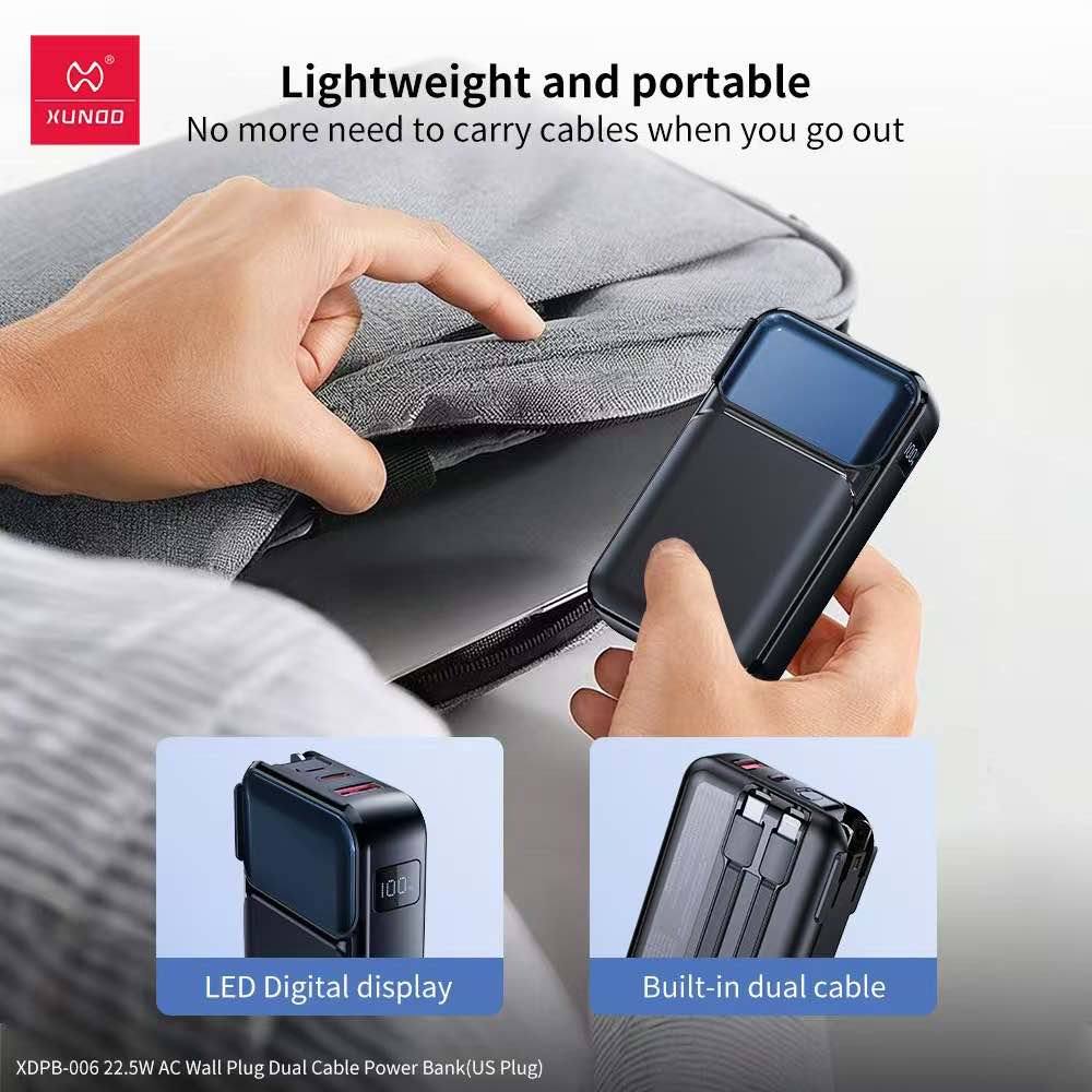 XUNDD 006 2-in-1 AC Wall Plug Dual Cable Power Bank | Shopee Philippines