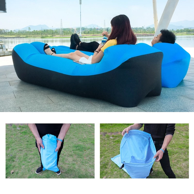 Inflatable Banana Bed Folding Sofa With Pillow Beach Air Bed Portable ...