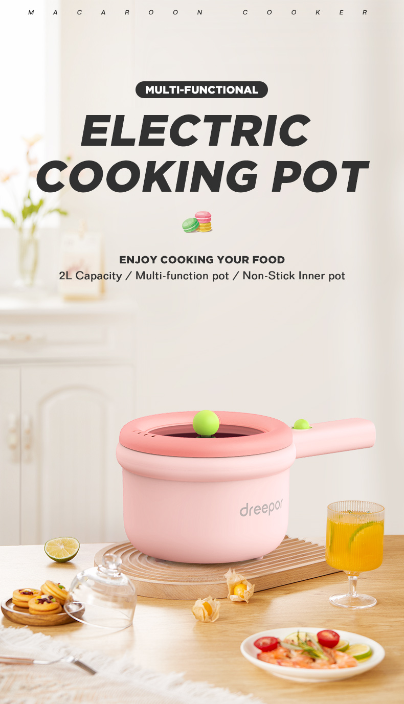 Dreepor Multifunctional Electric Cooker Pot Macaron color 2L Rice Cooker Non Stick Hot pot ...