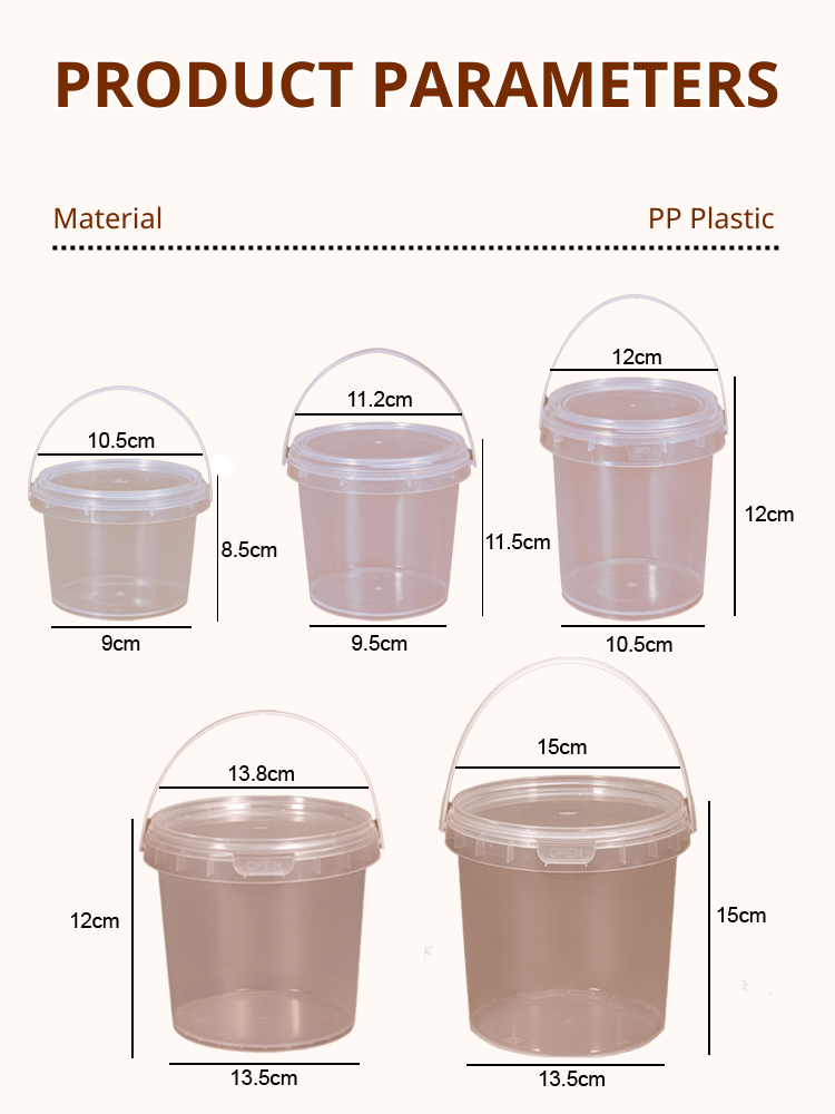 500ml-2LMultipurpose Clear Plastic Food Bucket With Lid Pail Canister ...