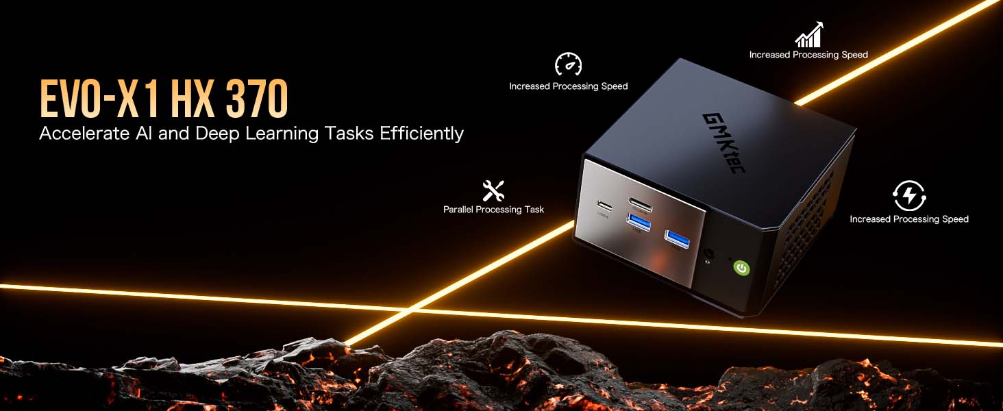 GMKtec EVO-X1 AI Mini PC AMD Ryzen AI 9 HX-370 32GB LPDDR5X 1TB SSD Windows 11 Pro USB4/Oculink ...