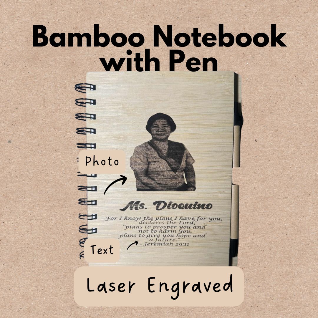 Customized Bamboo Notebook Laser Engraved Names Logo Image | Shopee ...