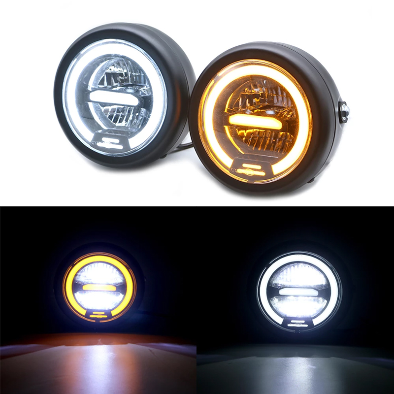 KOLLIEE 6.5 Inch Motorcycle LED Headlight Universal Metal DRL Headlamp ...
