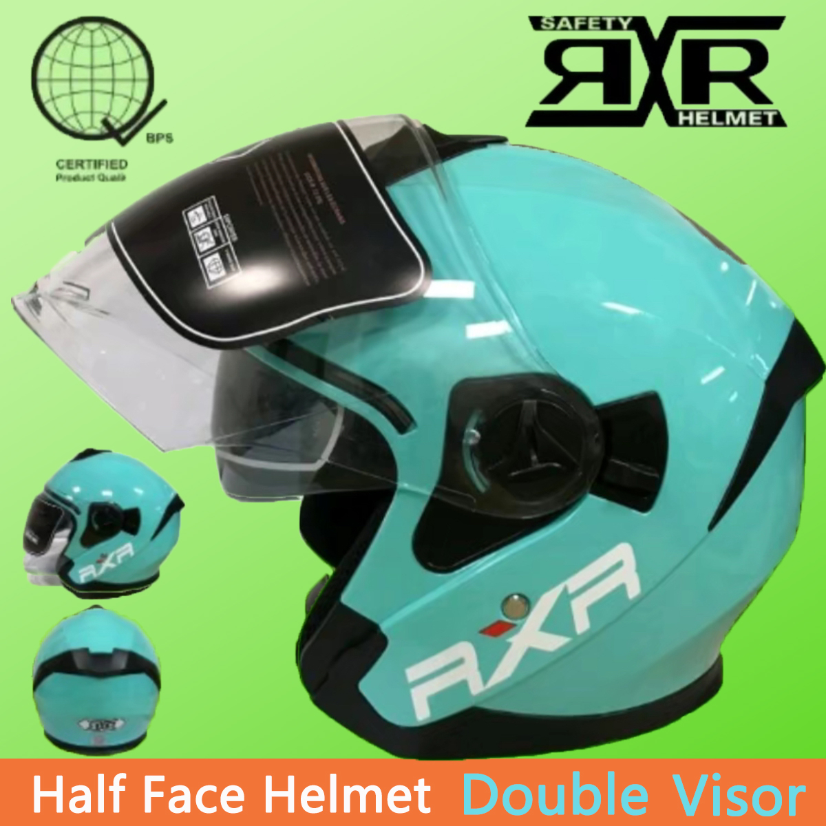 RXR HALF FACE HELMET MOTORCYCLE DOUBLE VISOR FREE SIZE GOOD QUALITY ...