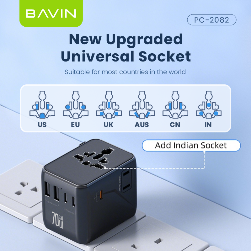 BAVIN PC2082 70W GaN Multi-Functional Charging Adapter & Universal Plug ...