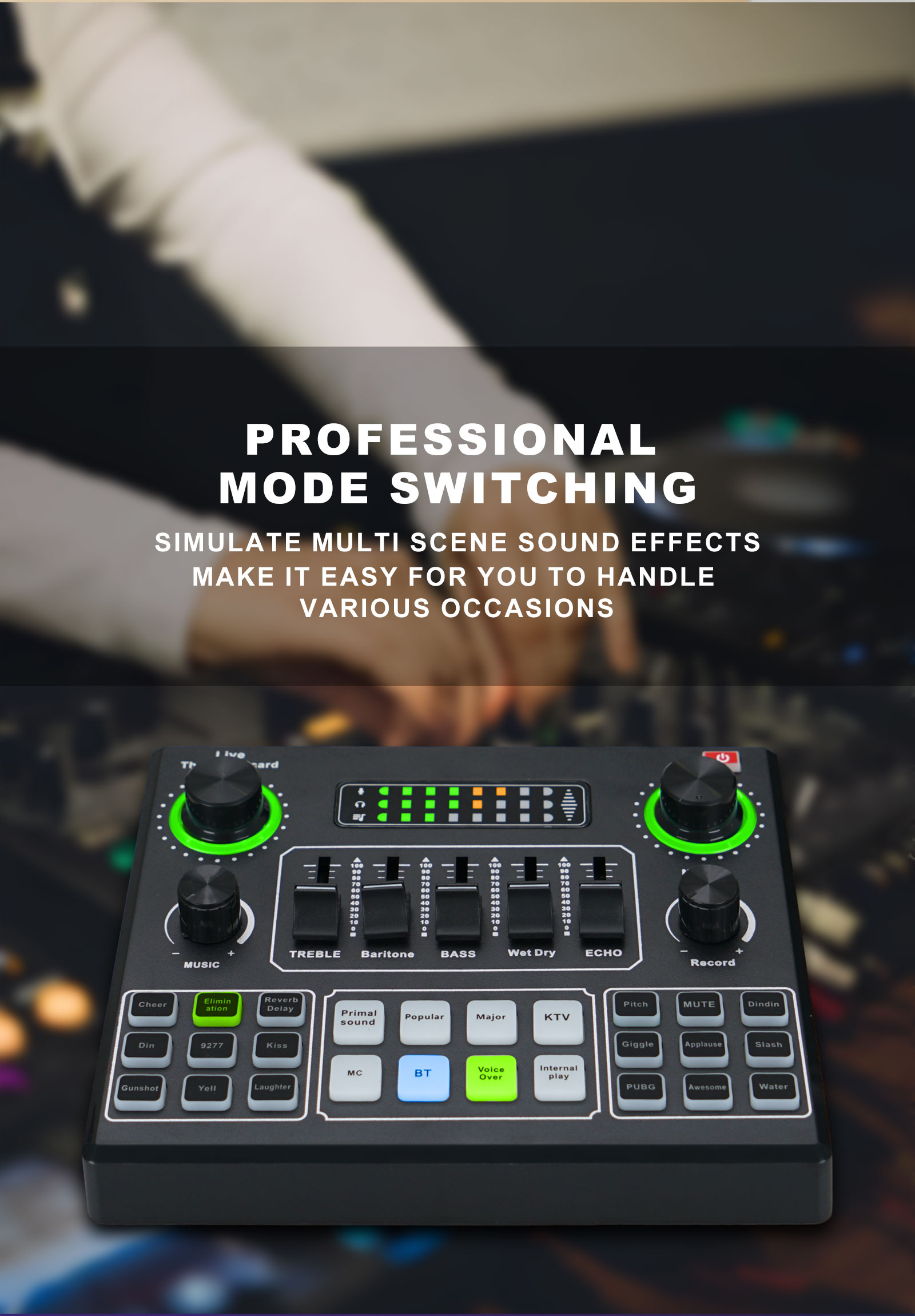 V9 Live Sound Card, 16 Sound Effects Voice Changer Smart Noise ...