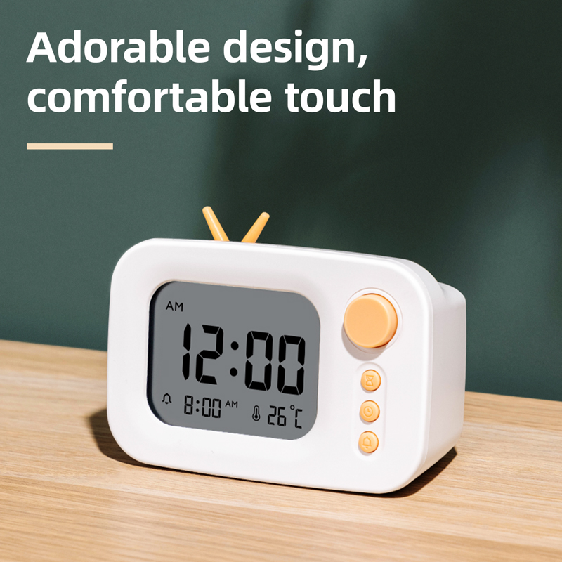 Deli Mini Alarm Clock LCD Digital Cute TV Shape Electronic Small Clock ...