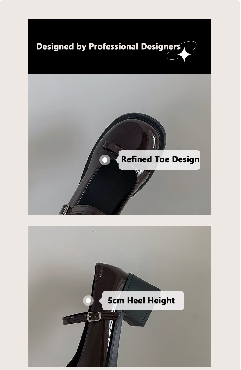 Mary Jane Black Shoes For Women High Heels Retro Round Toe Cute Bow ...