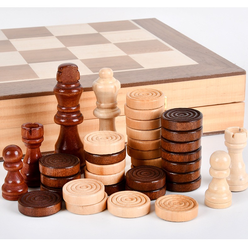 Magnetic Wooden Chessboard 2 In 1 Chess Set Folding Board Chess Game ...