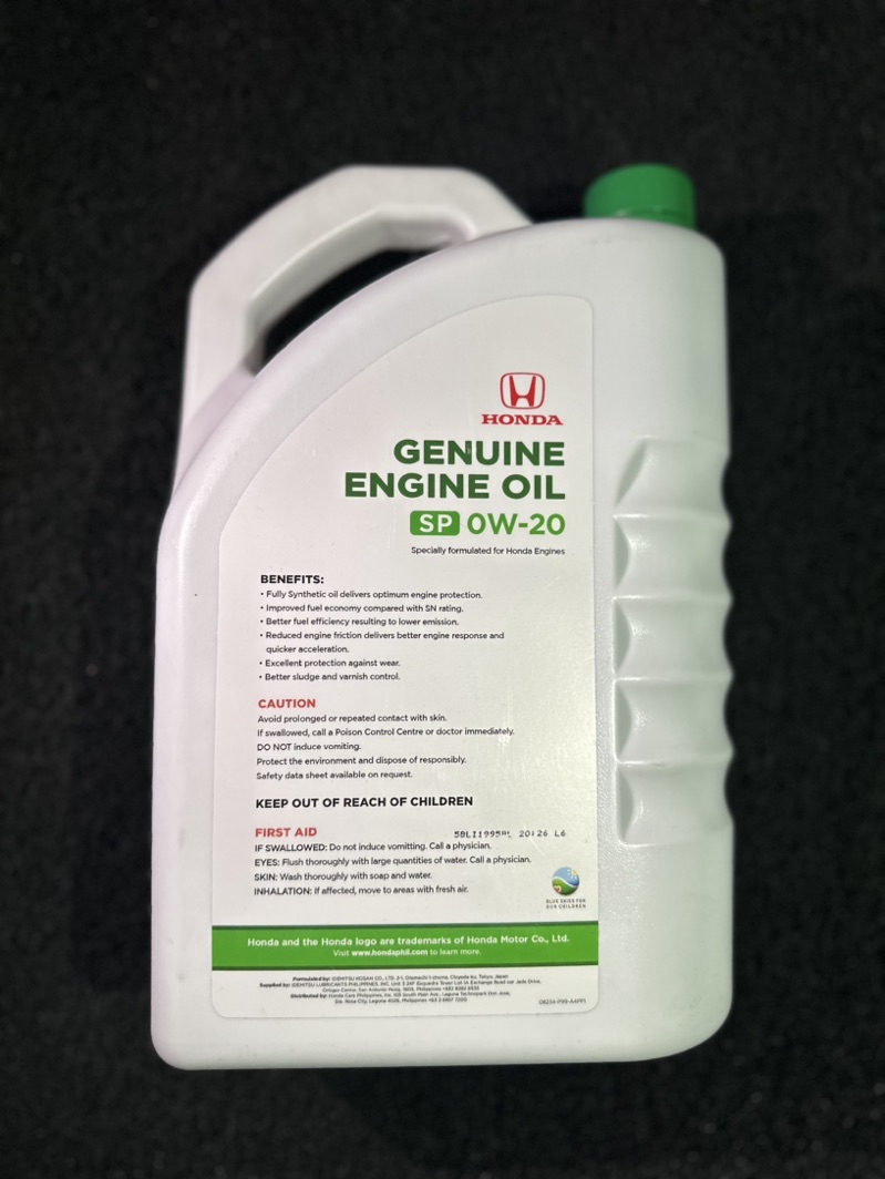 Honda Genuine Motor Oil SP 0W-20 FULLY SYNTHETIC (4 LITERS ) WITH FREE ...