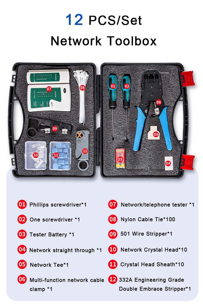 Network Maintenance Kit 12-in-One Tester Network Cable Pliers Network ...