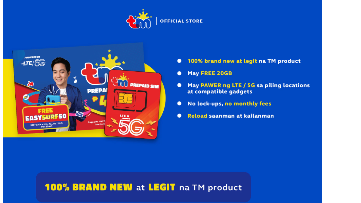 TM SIM 4G LTE & 5G WITH FREE EASYSURF50 DATA | Shopee Philippines