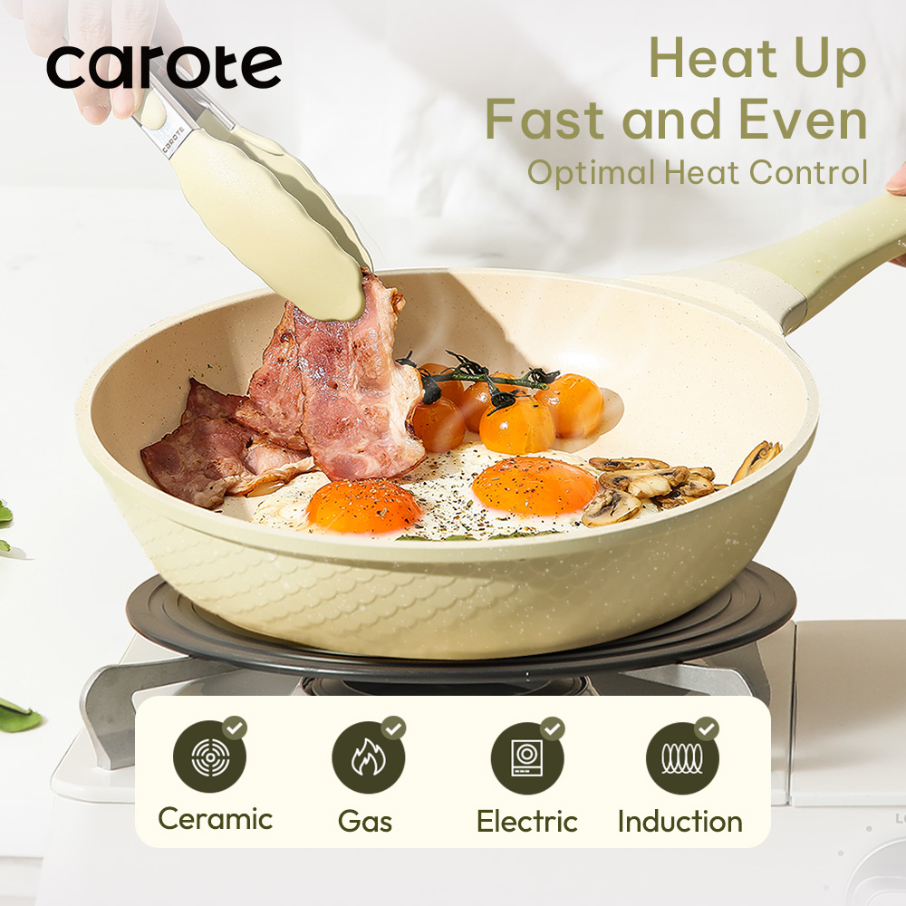 CAROTE Nonstick Cookware Set 7Pcs Granite Frying Pans & Pots NO PFOA ...