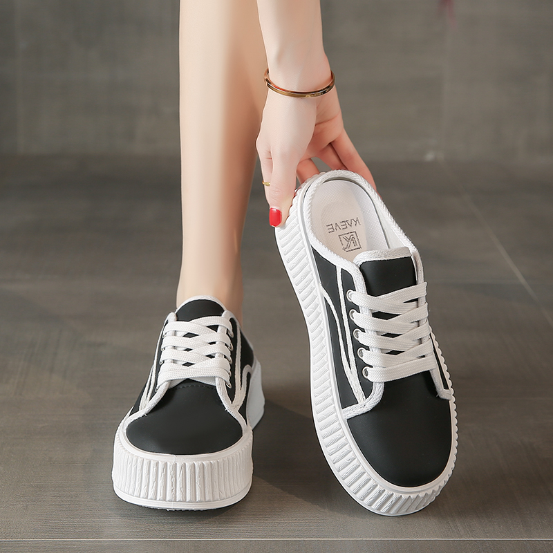 「KAEVE」5 CM bottom Casual chunky srubber slip on fashion leather half ...