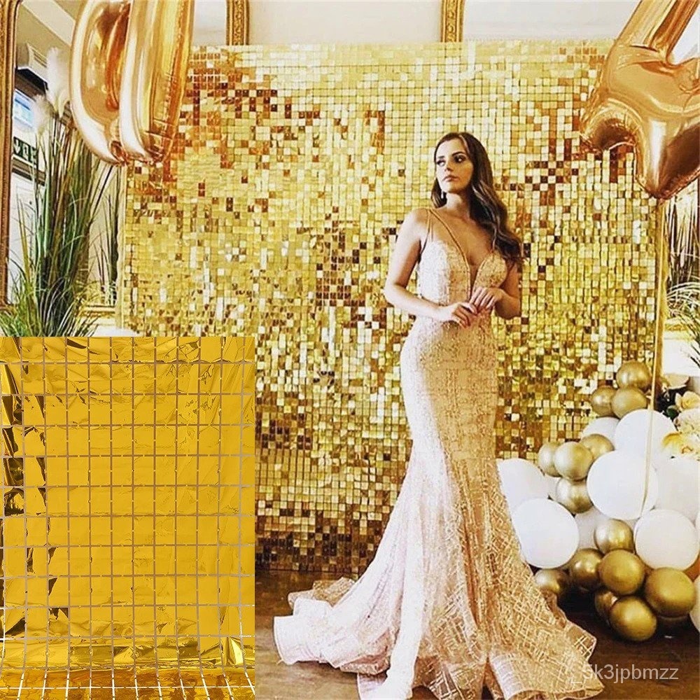 Square Metallic Foil Backdrop Curtain 2m Party Wedding Decorations ...