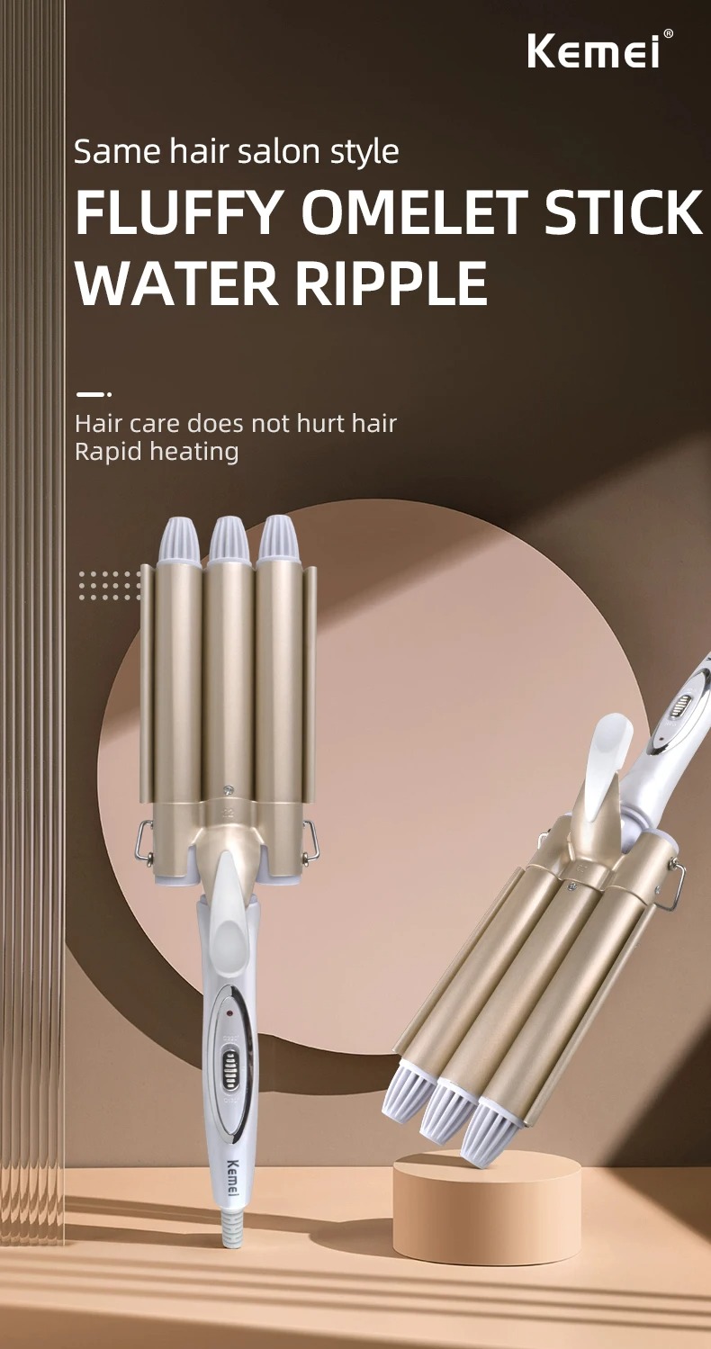 KEMEI Electric Curling Hair Tools Iron Ceramic Triple Barrel Hair ...