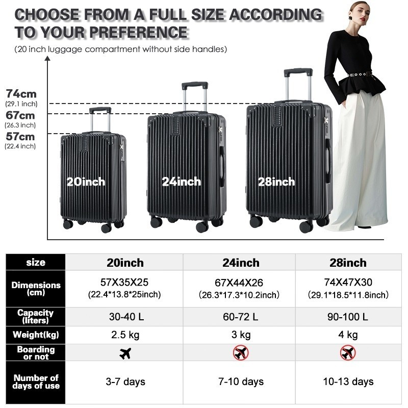 20 inch zipper suitcase 360° Rotating Ultra-quiet Wheels Lightweight ...
