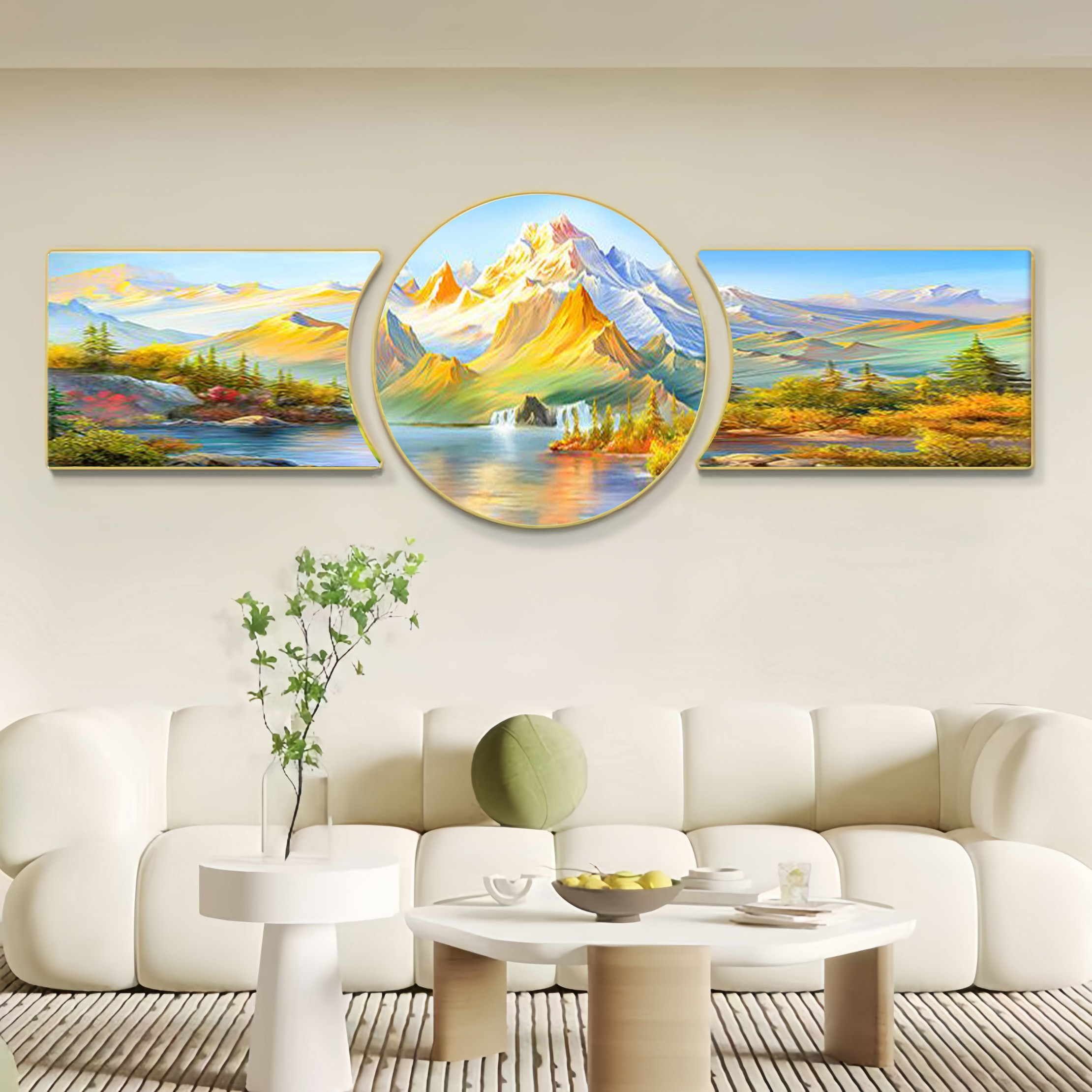 Living room triptych painting Himalayan mural light luxury modern ...