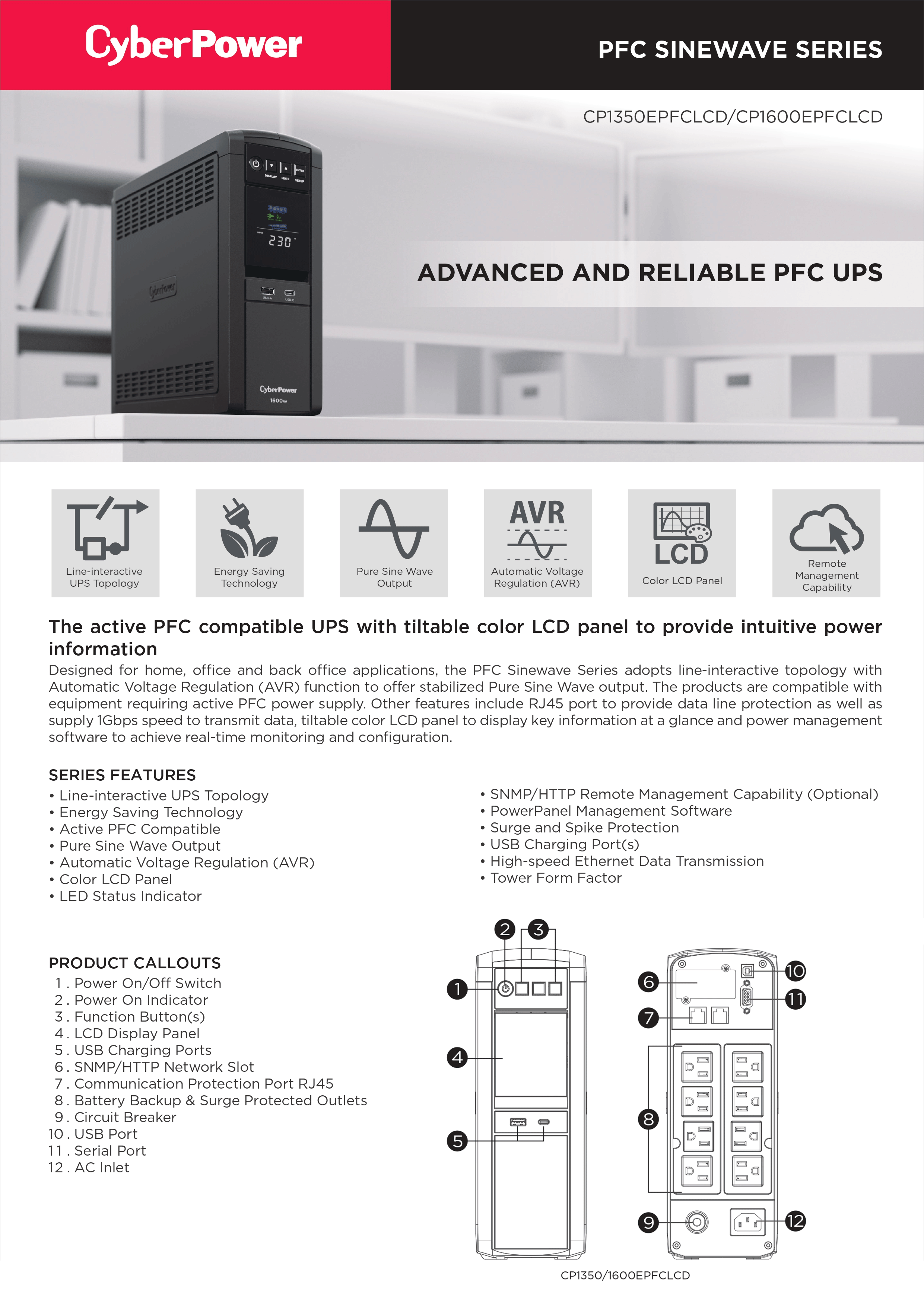CyberPower CP1350EPFCLCD 1350VA UPS | Shopee Philippines
