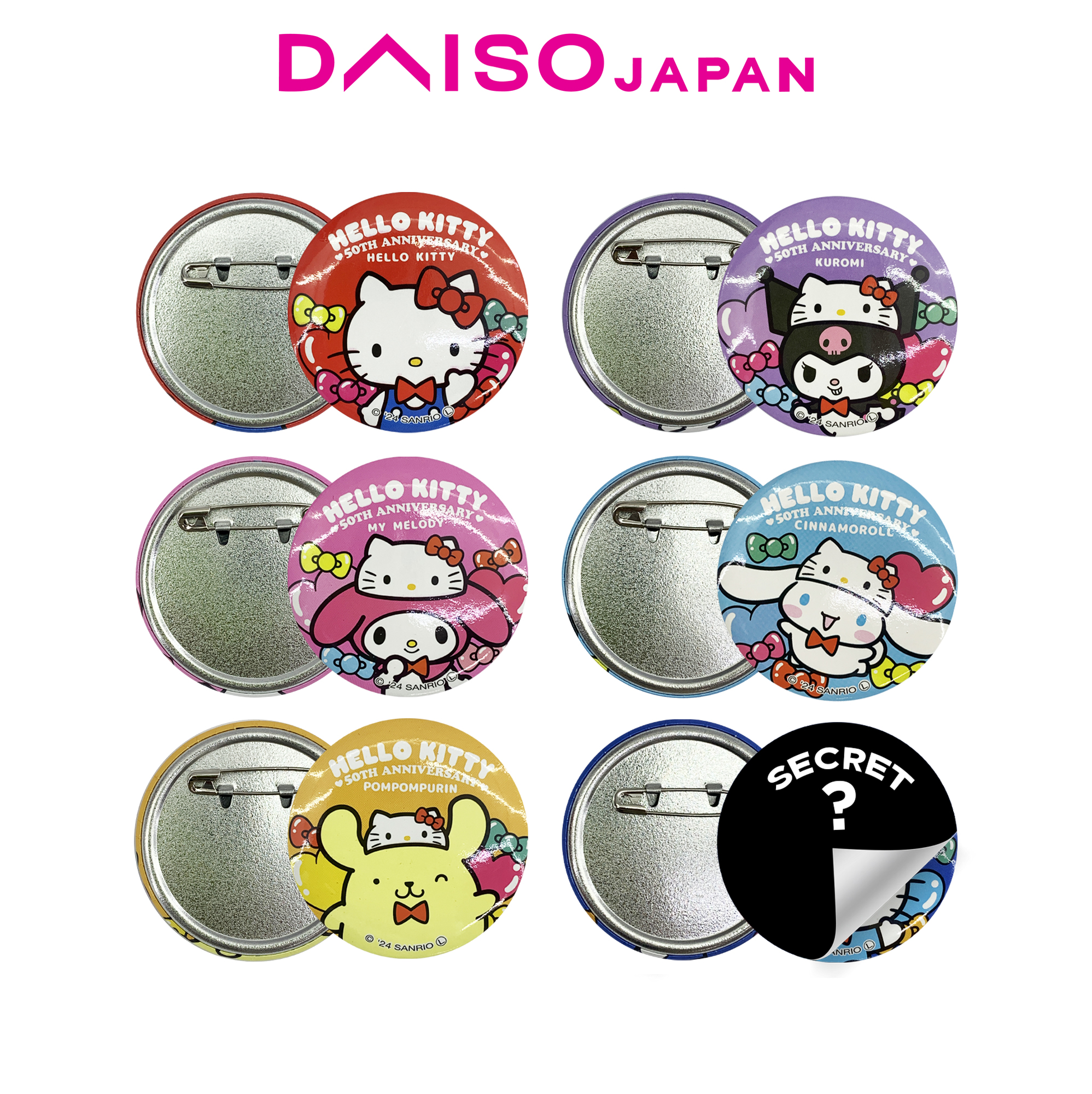 Daiso Sanrio 50th Anniversary Can Badge Pin Mystery Pack (1 piece ...