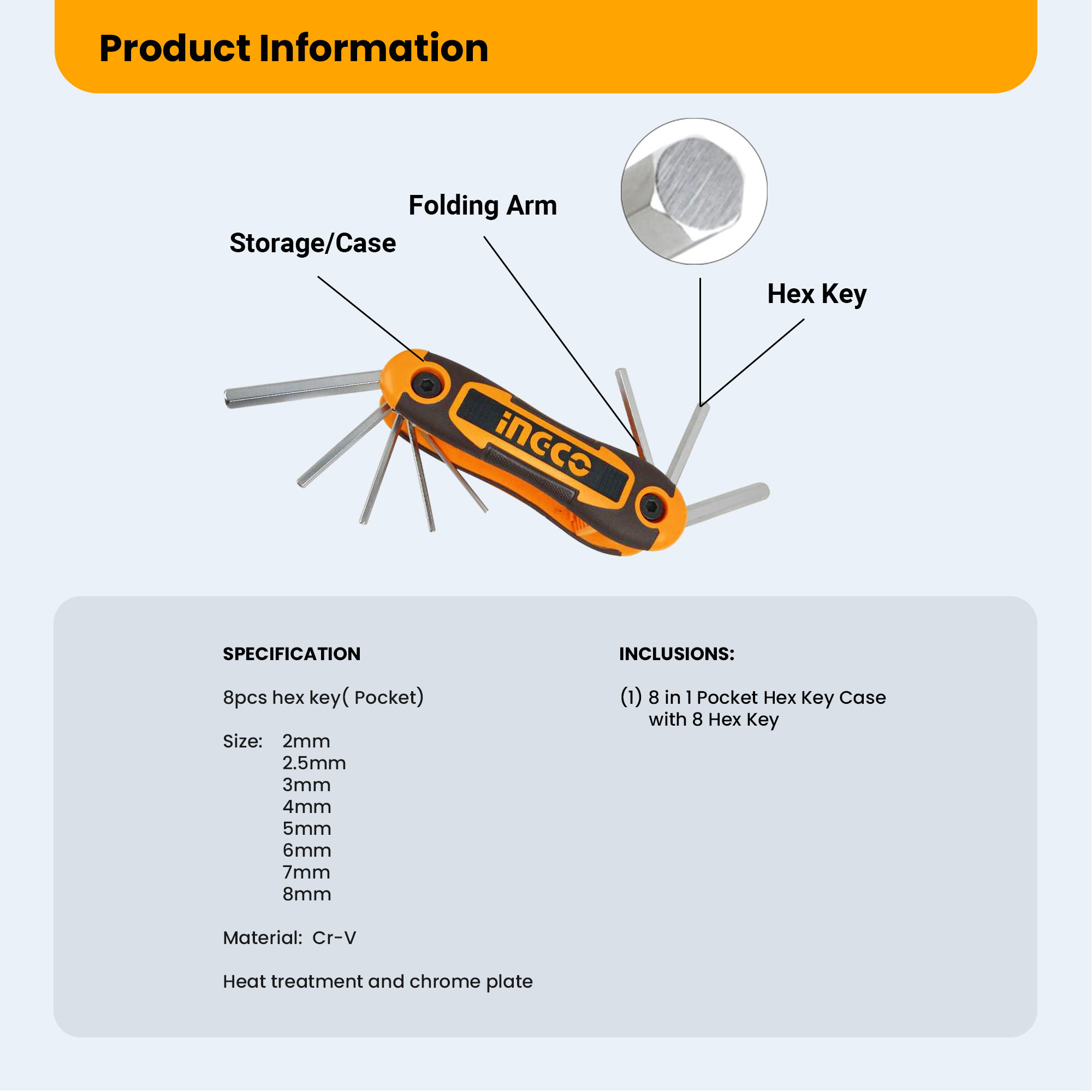 Ingco 8-in-1 Folding Hex Key Allen Wrench Set Pocket Multi-Tool For ...