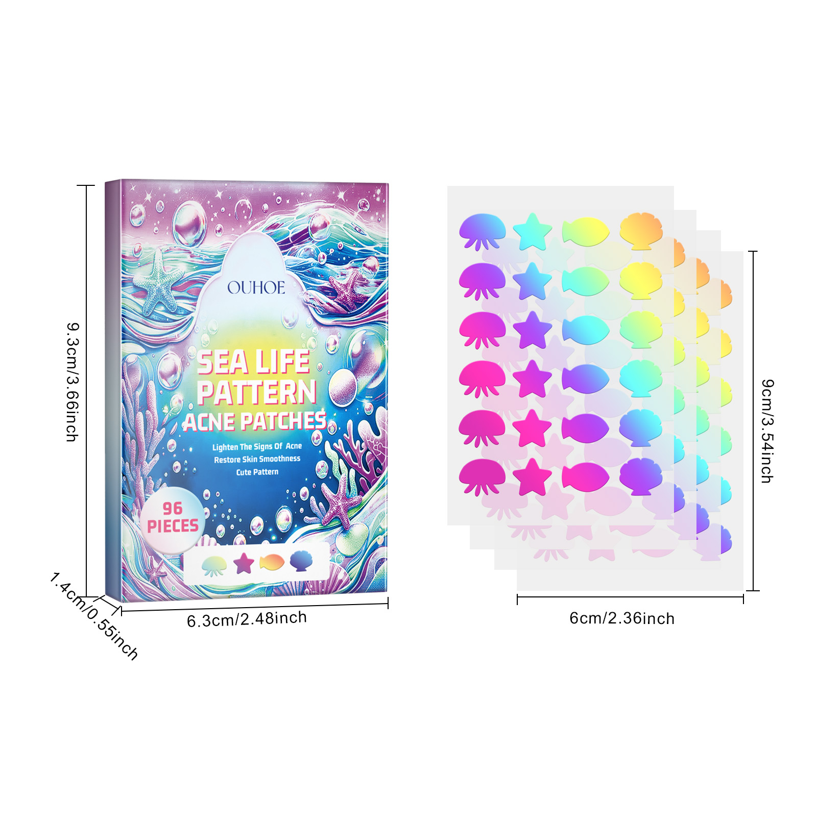 OUHOE Cute colorful acne patches 96pcs Cute Colorful Pimple Acne Sea ...