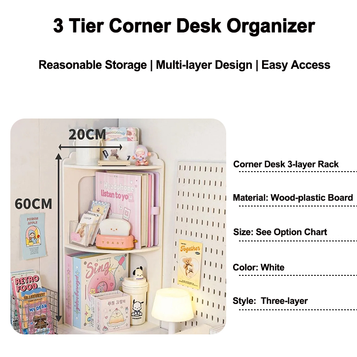 3 Tier Corner Desk Organizer Space Saving Storage Rack Shelf for Office ...