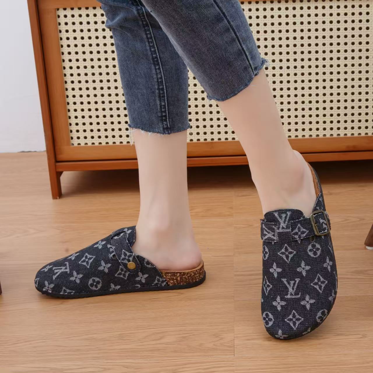 【SALE】New Birken all-match Suede Material with Belt Design Flat Mules ...