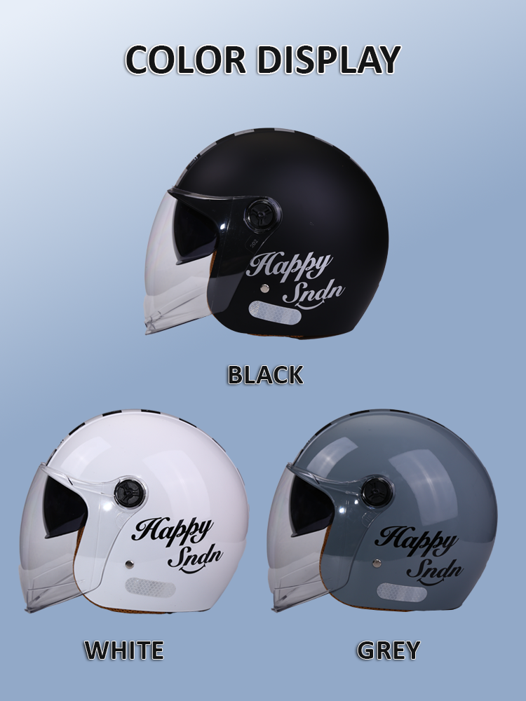 NEVA Retro Classic Motorcycle Helmet Open Face Dual Visor with ICC ...