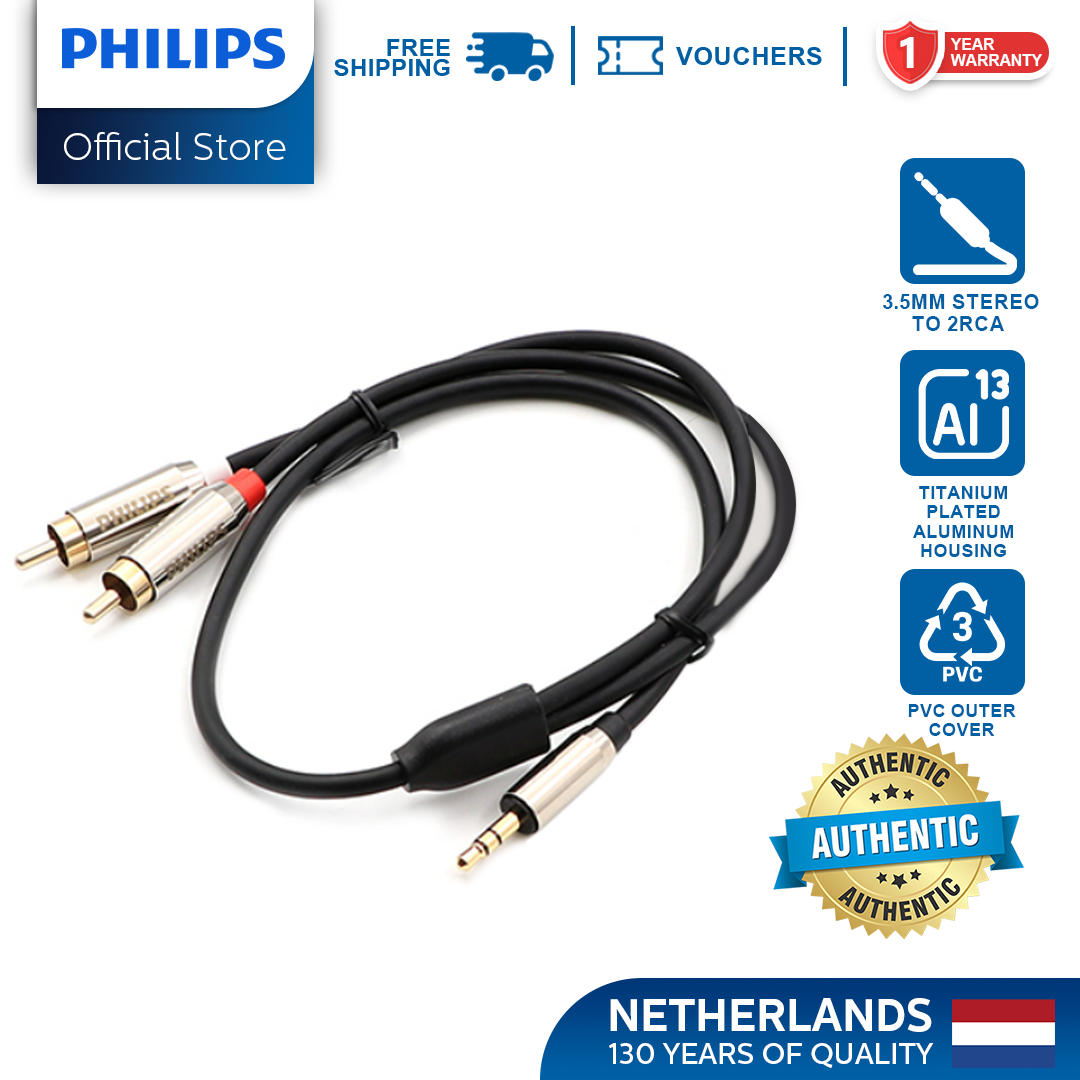 Philips Titanium Plated Aluminum Housing Audio cable 3.5mm Stereo to ...