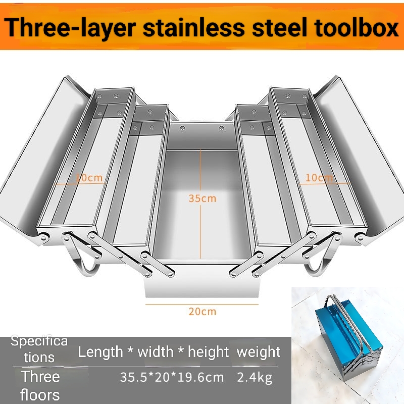 2/3 layer stainless steel toolbox, multi-layer storage box, portable ...