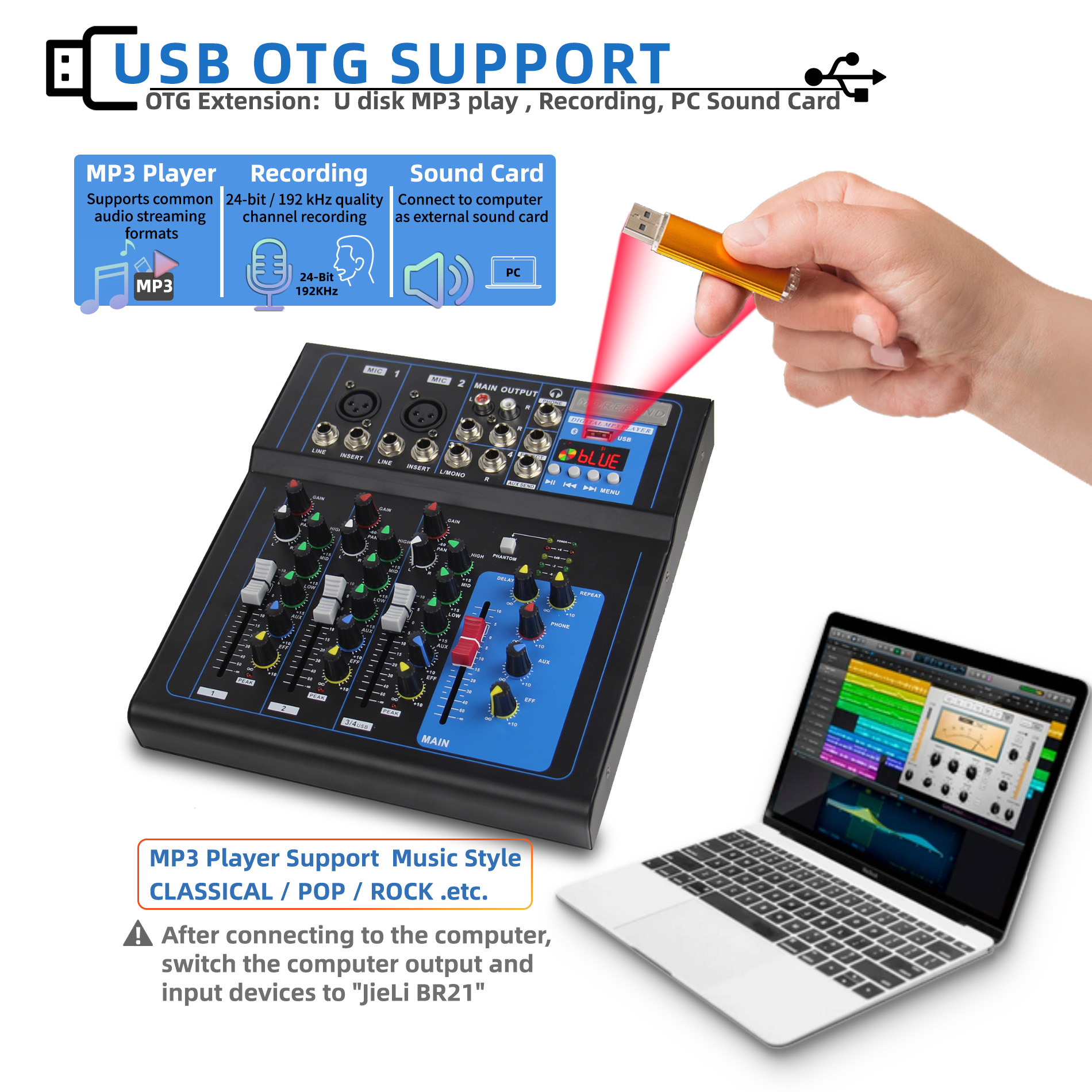 Propesyonal na Audio Mixer 7/4 Channel Mixer MG07BT / MG04BT USB Mixer ...