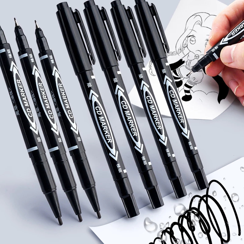 10PCS Multi Function Dual Tip Waterproof Permanent Marker Pen Black Red ...