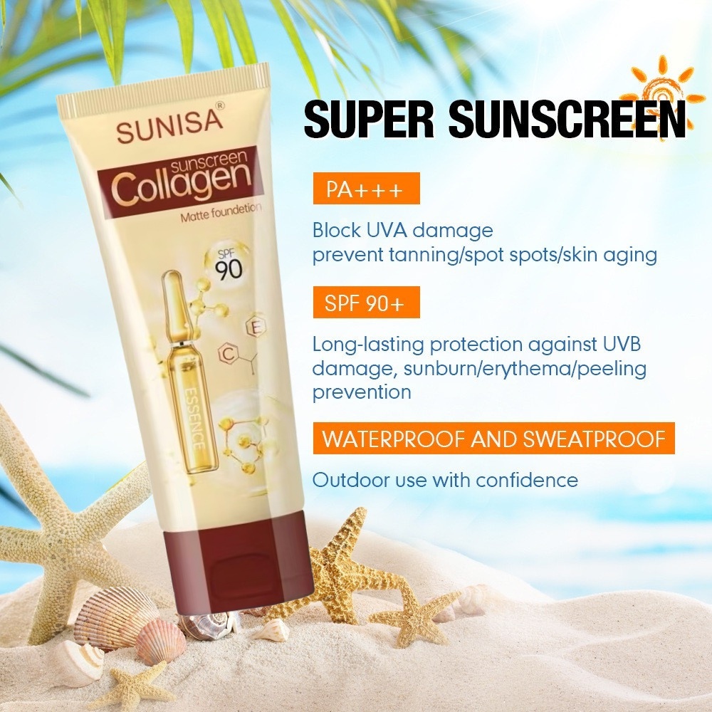 SUNISA Sunscreen Collagen Matte Foundation Sunblock Face Cream Whitening High Sun Protection ...
