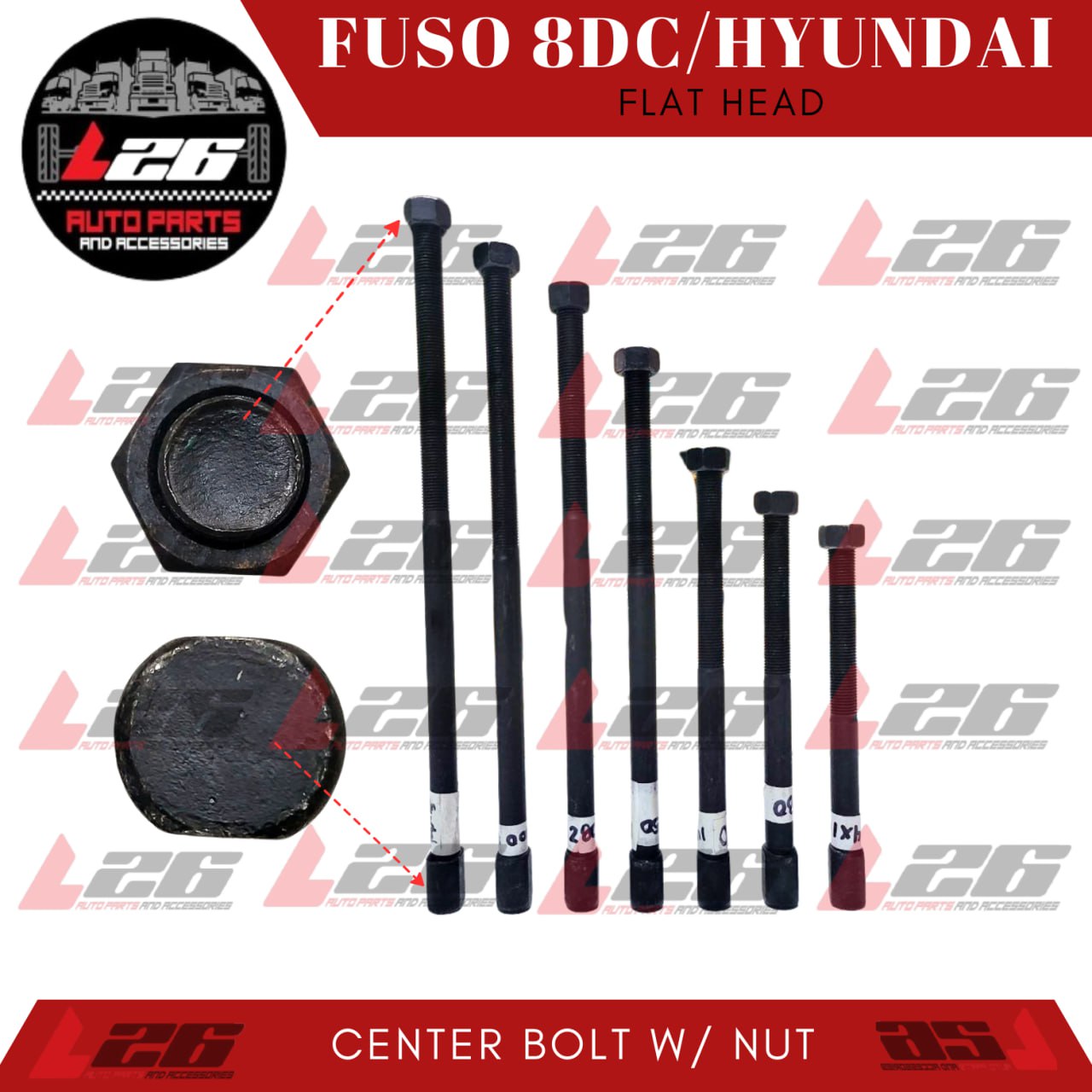 CENTER BOLT WITH NUT Fuso 8DC Hyundai Flat Head 14mmx30mm SIZES ...