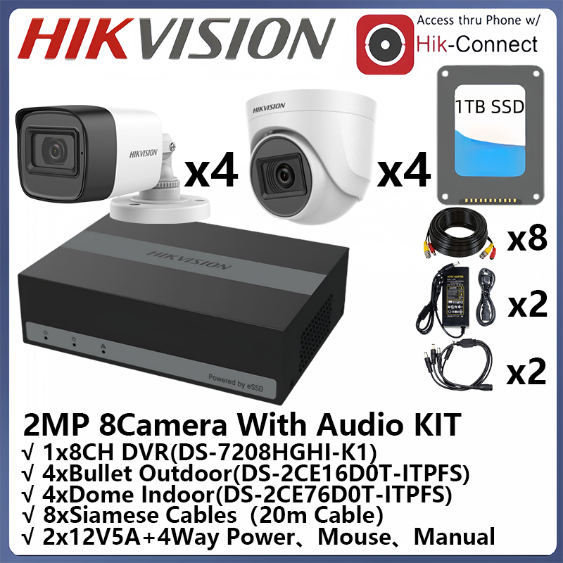 Hikvision 2MP CCTV Camera With Audio Package 4/8CH DVR Built in SSD ...