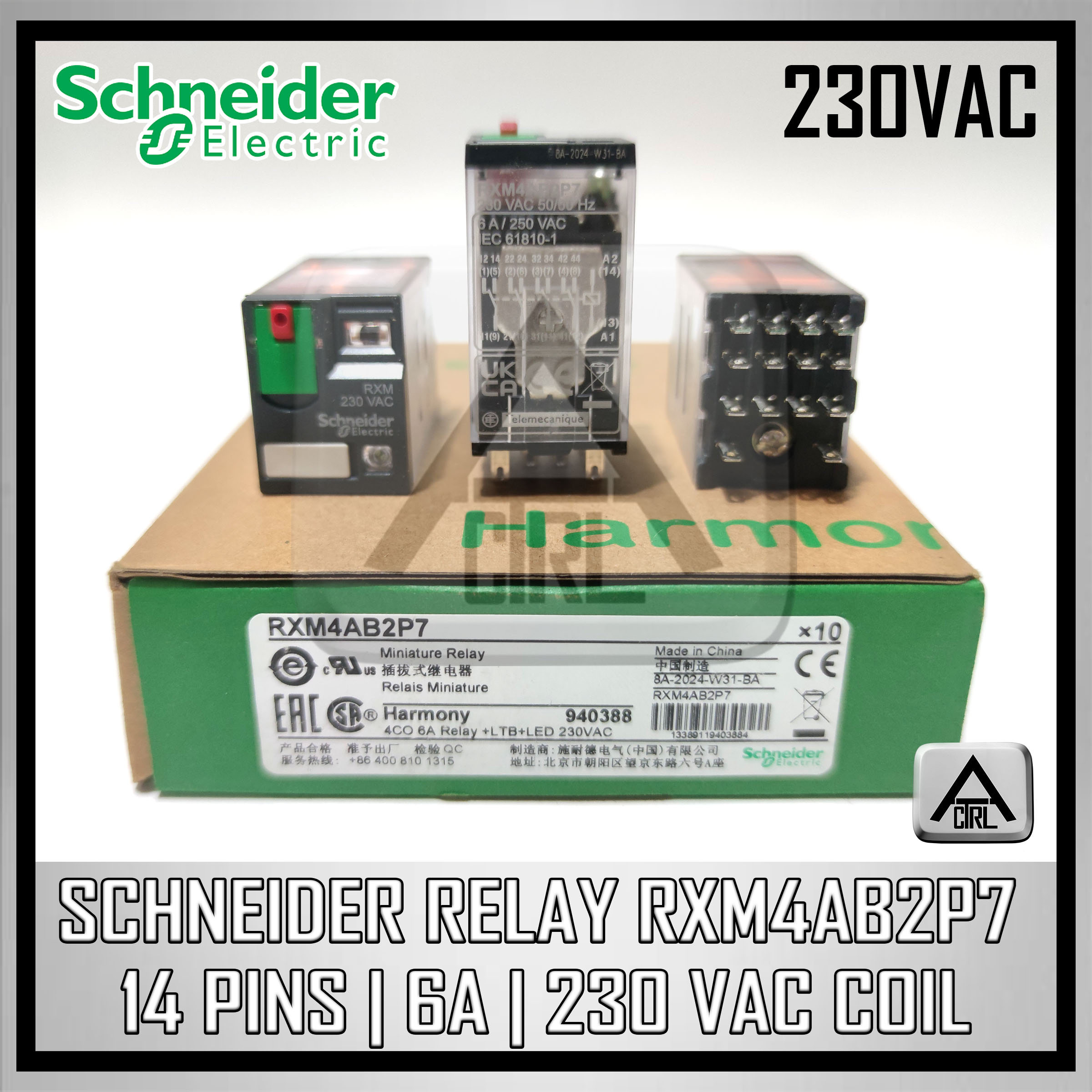 SCHNEIDER PLUG IN RELAY RXM4AB2P7 230VAC | RXM4AB2BD 24VDC | 14 PINS ...