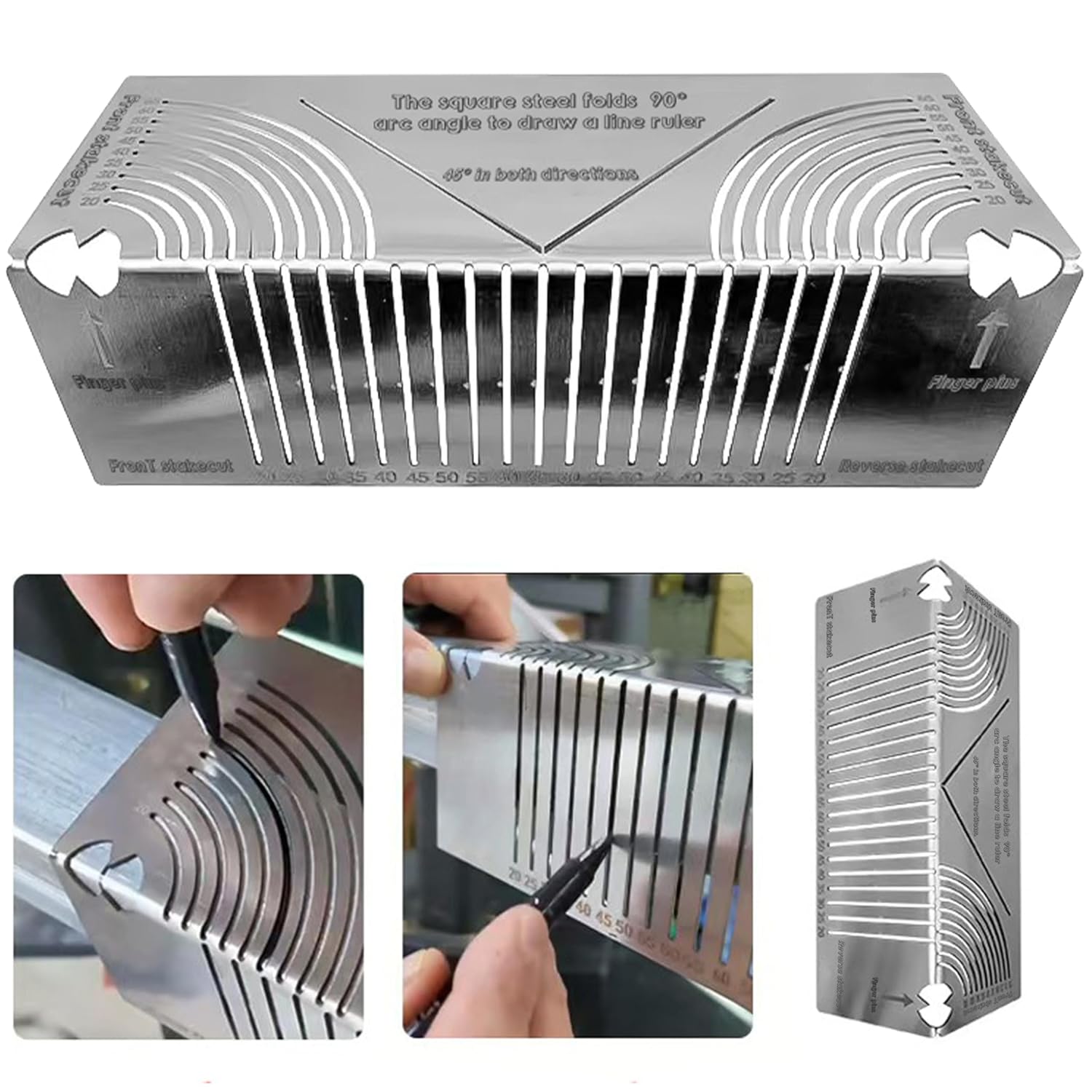 Multi-Drawing Ruler for Square Tube Rounded Corners and Angles 20-65mm Multifunctional Metal ...