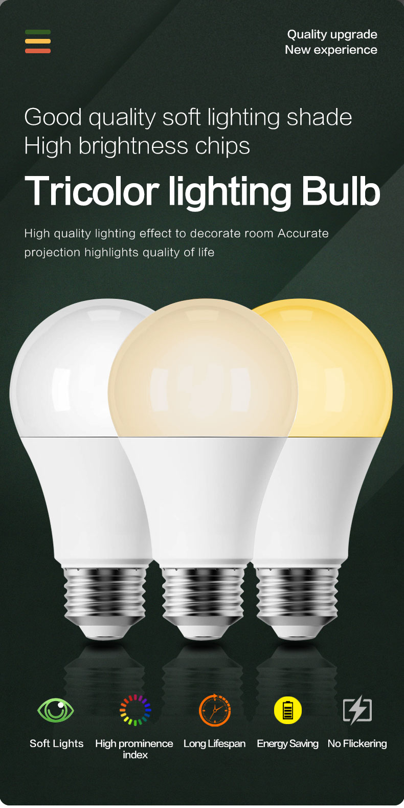 LED tricolor bulb e27 3 color Efficient Energy High Lumen tri color ...