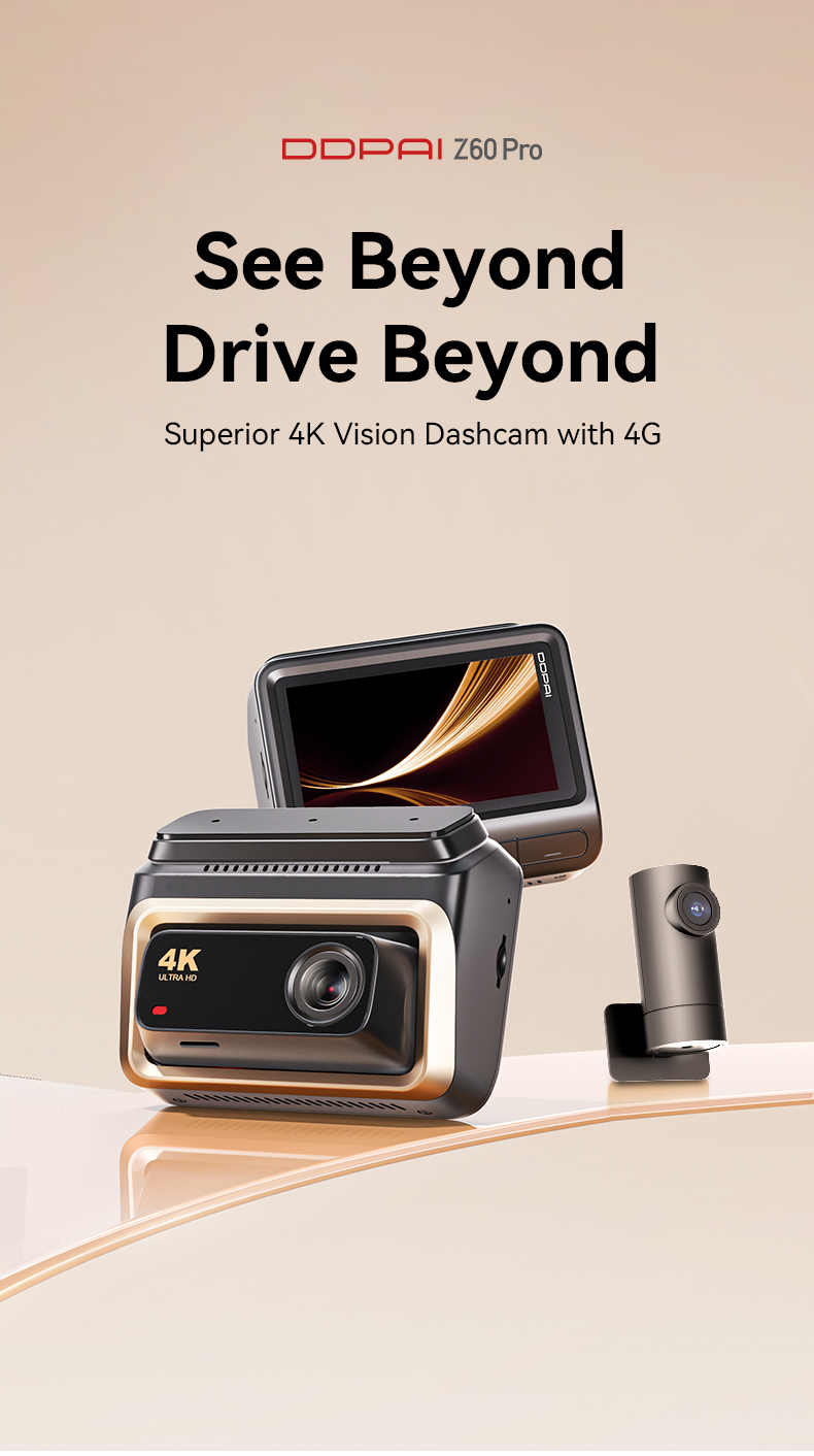 DDPAI Z60 Pro 4K UHD Dual Sony STARVIS 2 HDR Super Capacitor Dash Cam with 4G Connectivity GPS ...