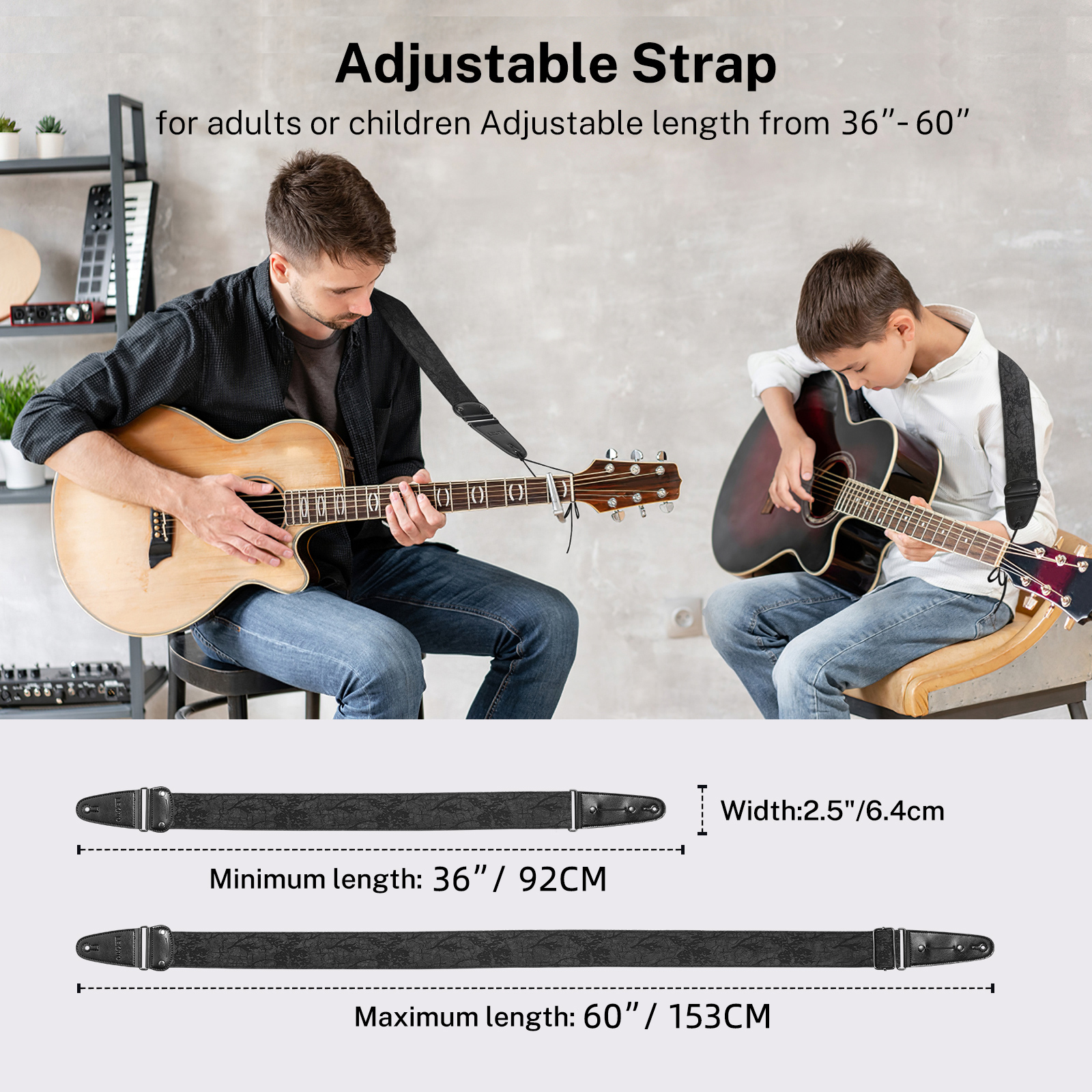 LEKATO LGS-7 Guitar Strap Vintage Cotton 2.5" Width Adjustable Length ...