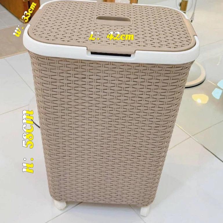 Centrix Rattan Basket Laundry Basket with wheels Clothes storage Removable with lid Clothes ...