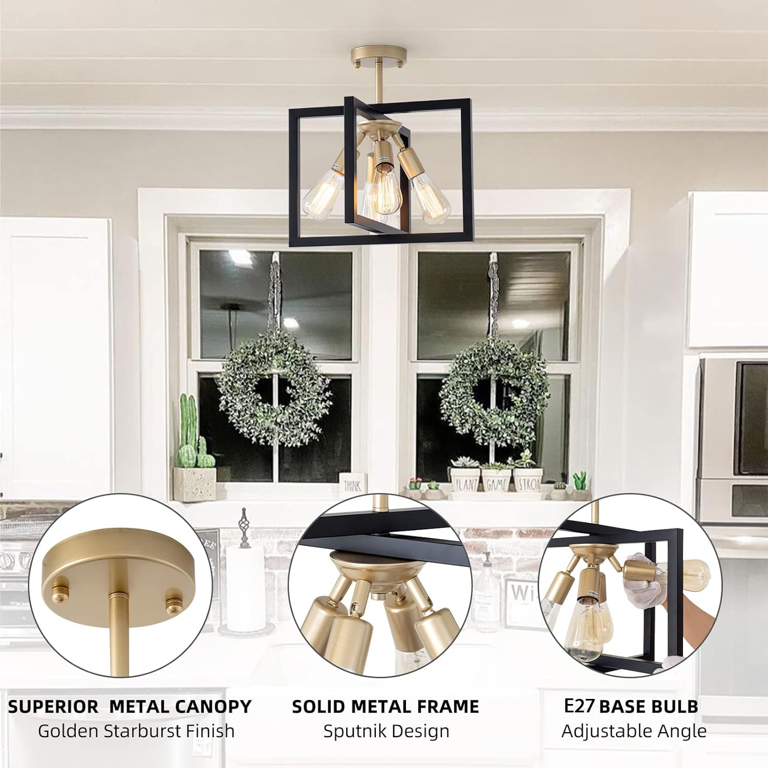 Ceiling Light Industrial Ceiling Lamp 4-Light Retro Rectangle for ...