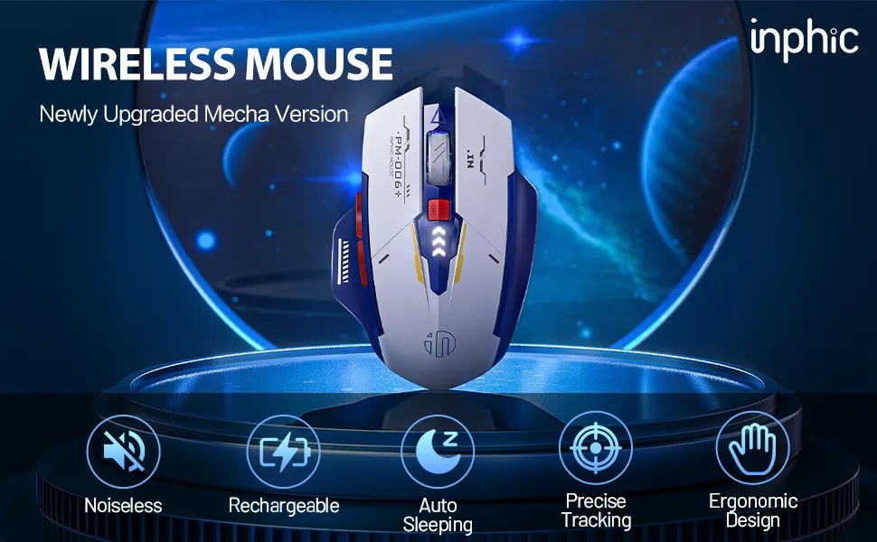 inphic F9 Wireless Mouse Rechargeable Sci-Fi Mecha Style Silent Clicks ...