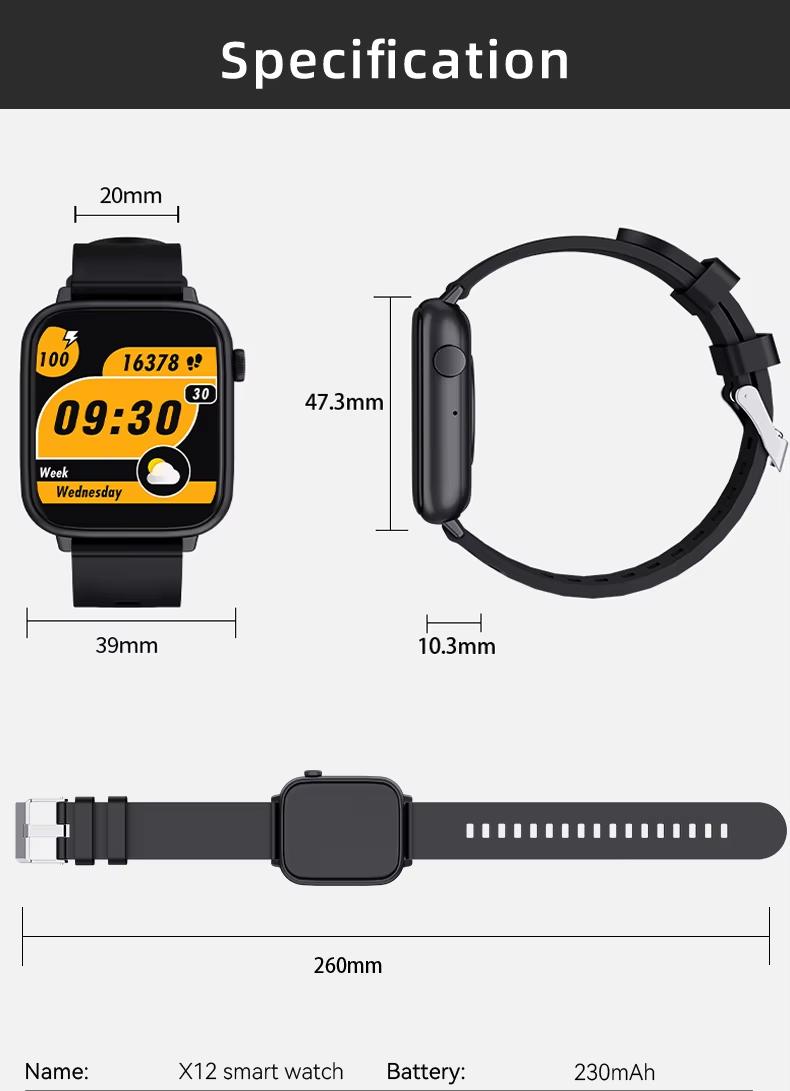 X12 Smart watch Men Women IP67 Waterproof Bluetooth call sports mode 1. ...