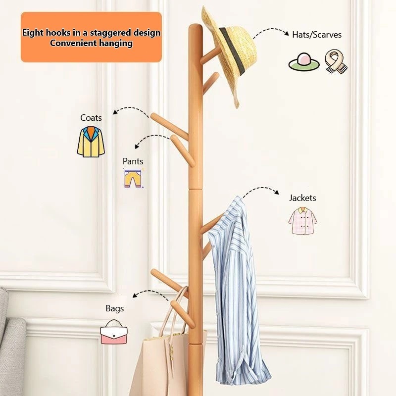 Wooden Clothes Rack Floor Hat Hanger Organizer Storage Rack Bamboo ...