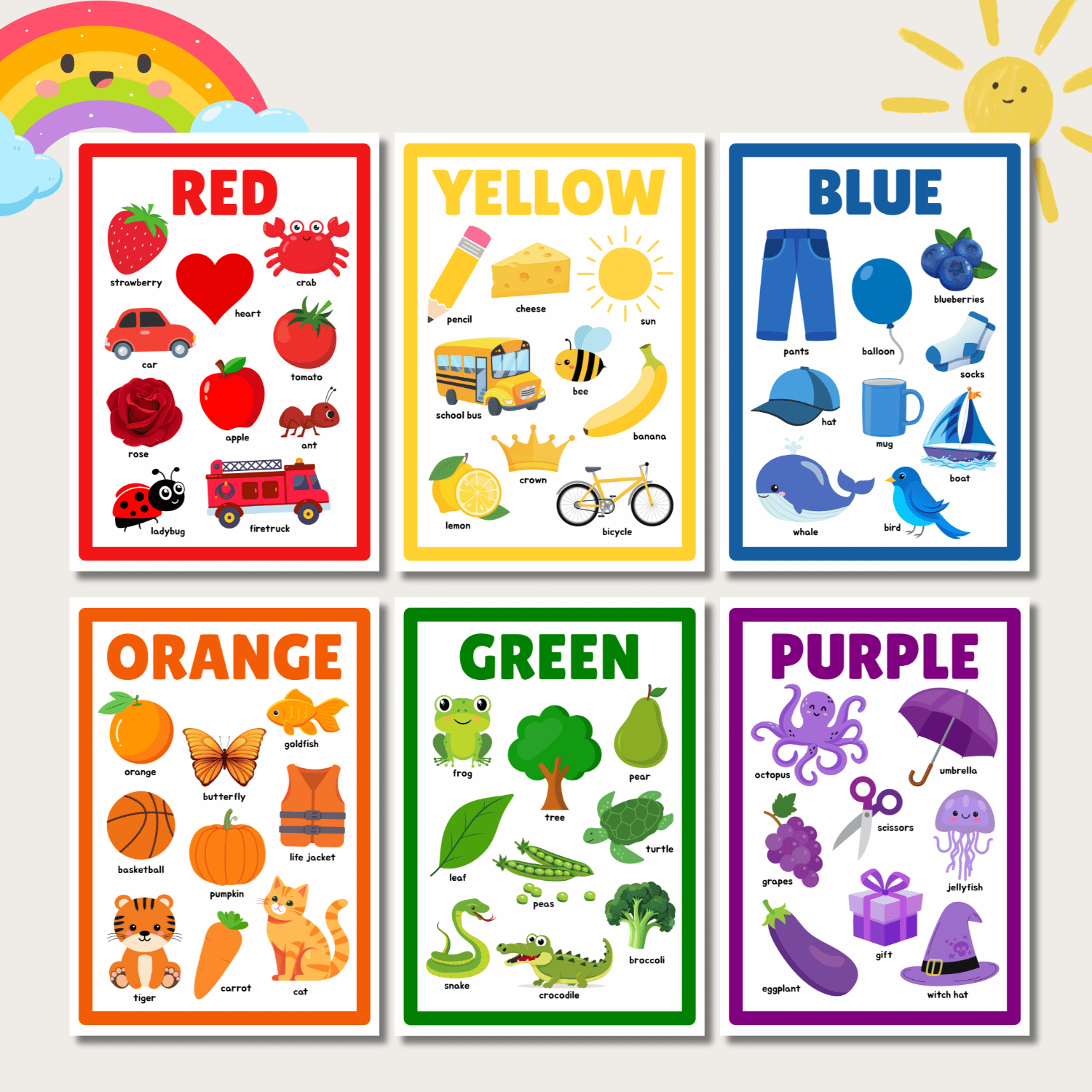 10pcs Educational Color Charts for Kids – Learn Colors with Visual ...