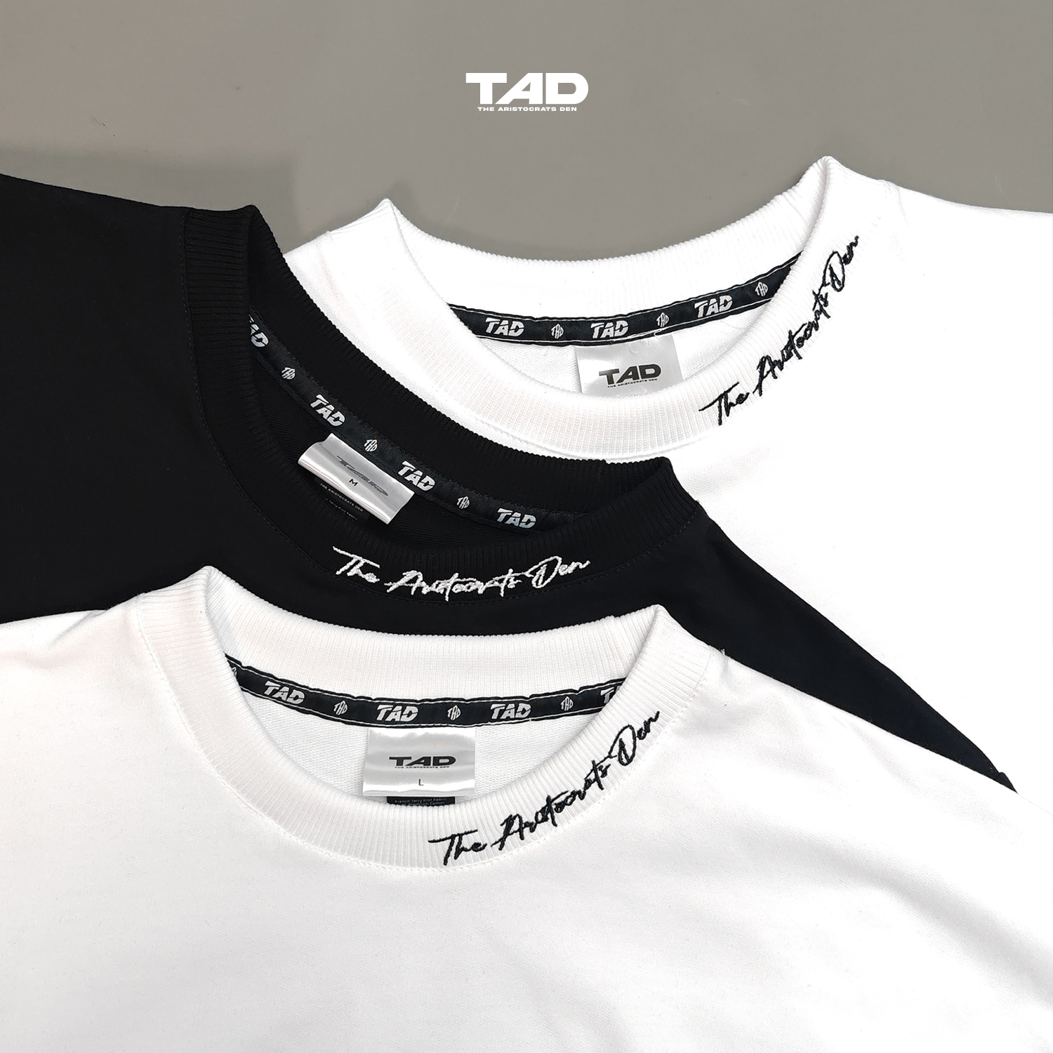 TAD Cursive Edge Neck Embro Oversize Tee - 280gsm French Terry Cotton ...