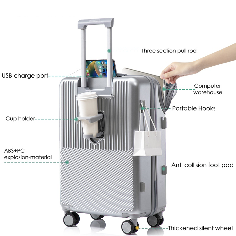 PassionGrip 20/24 inch Luggage Bags USB Charging Suitcase Travel Front ...