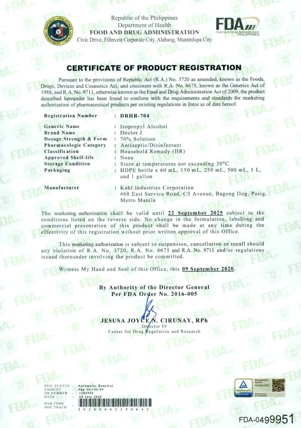 Doctor J Ethyl & Isopropyl Alcohol - 70%, 1 Gallon - Disinfectant ...